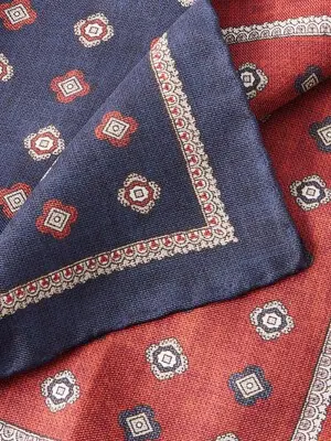Brunello Cucinelli Printed Silk Pocket Square - Blue