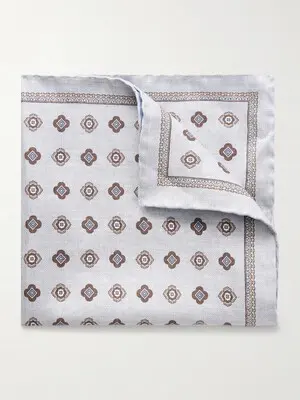 Brunello Cucinelli Brunello Cucinelli - Printed Silk Pocket Square - Men - Gray Gray