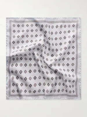 Brunello Cucinelli Printed Silk Pocket Square - Gray