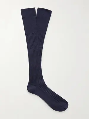 Brunello Cucinelli Ribbed Wool And Cashmere-blend Knee-high Socks - Blue