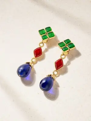 SUSAN CAPLAN Chanel Vintage 1994 Gold-plated Gripoix Crystal Clip Earrings - Multi