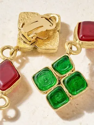 SUSAN CAPLAN Chanel Vintage 1994 Gold-plated Gripoix Crystal Clip Earrings
