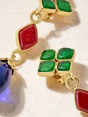 SUSAN CAPLAN Chanel Vintage 1994 Gold-plated Gripoix Crystal Clip Earrings