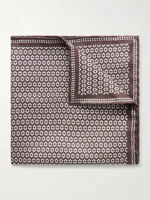 Brunello Cucinelli Printed Silk Pocket Square - Brown