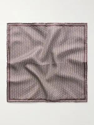 Brunello Cucinelli Printed Silk Pocket Square - Brown
