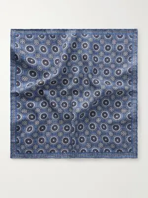 Brunello Cucinelli Printed Silk Pocket Square - Blue
