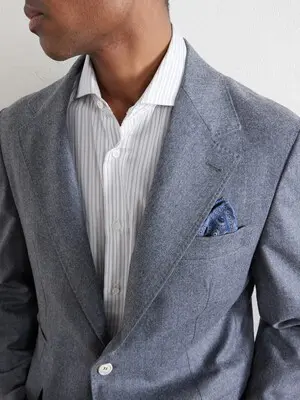 Brunello Cucinelli Printed Silk Pocket Square - Blue