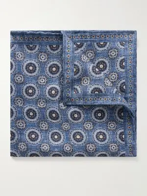 Brunello Cucinelli Printed Silk Pocket Square - Blue