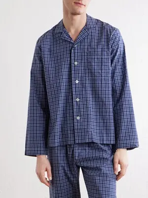 TEKLA Camp-collar Checked Organic Cotton Pyjama Shirt