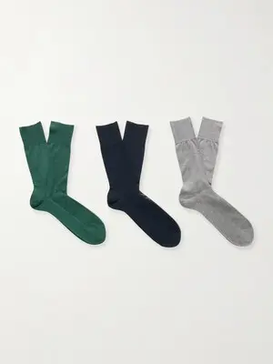 Falke No. 9 Finest Three-pack Ribbed Cotton-blend Socks