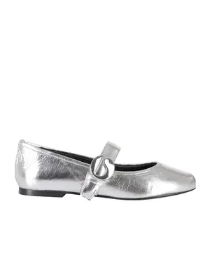 Coperni Silver Ruched Leather Ballet Flats - Gray