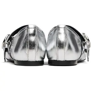 Coperni Silver Ruched Leather Ballet Flats - Gray