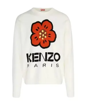 Kenzo Boke Flower Logo Intarsia Crewneck Jumper - White