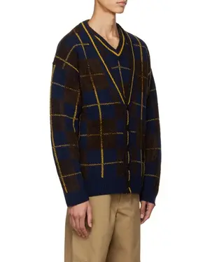 Kenzo Plaid Check Wool Blend Cardigan