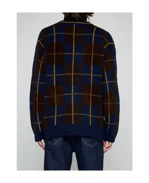 Kenzo Plaid Check Wool Blend Cardigan