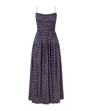 DÔEN Safia Smocked Printed Cotton And Silk-blend Maxi Dress - Black