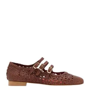 CAREL Woven Leather Ballet Flats With Triple Buckle Detail