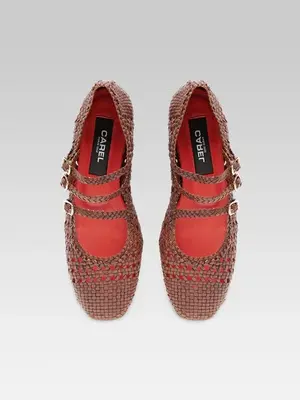 CAREL Woven Leather Ballet Flats With Triple Buckle Detail
