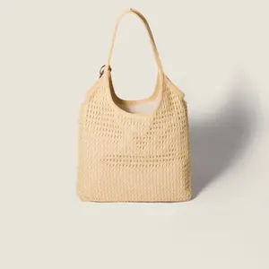 Miu Miu Raffia Crochet Tote Bag With Detachable Card Holder