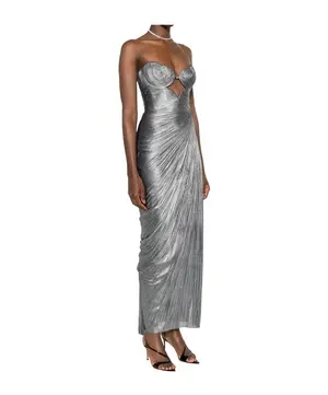 MARIA LUCIA HOHAN Off-the-shoulder Metallic Pleated Gown