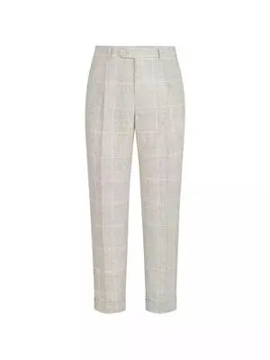 Brunello Cucinelli Linen Prince Of Wales Trousers With Pleat - Neutrals