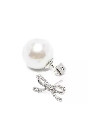 SELF-PORTRAIT Crystal Embellished Bow Pearl Earrings