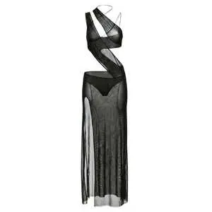 ROOM 24 Marina Sheer Maxi Dress With Asymmetrical Cutouts And Criss-cross Back