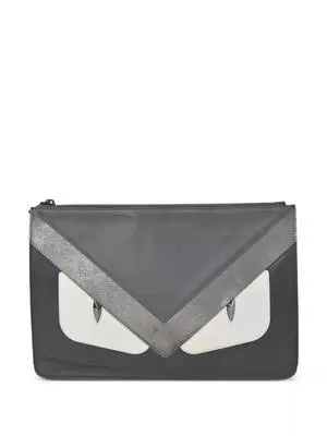 Fendi Monster Leather Pouch Bag - Grey