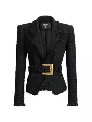 Balmain Belted Tweed Jacket - Black