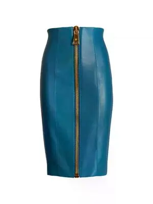 Balmain Zipped Lambskin Skirt - Blue