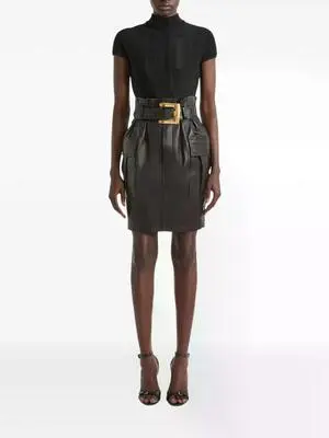 Balmain Belted Lambskin Skirt