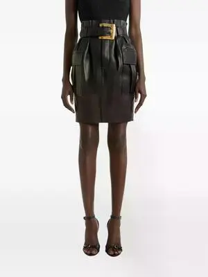 Balmain Belted Lambskin Skirt