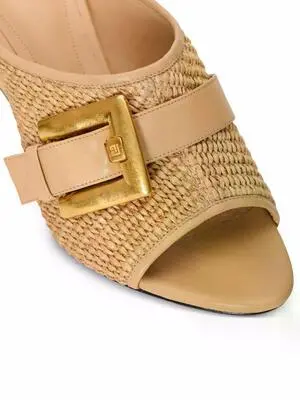 Balmain Anthem No Wedge Mules In Smooth Leather And Raffia