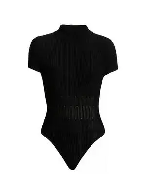 Balmain Ribbed Knit High Neck Bodysuit - Black