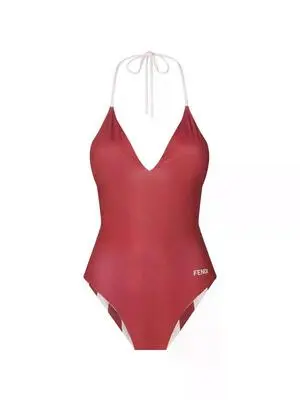 Fendi Pequin Reversible Halterneck Swimsuit - Red