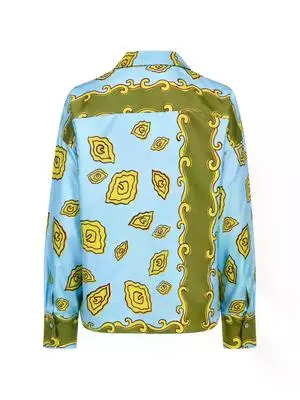 ODEEH Silk Abstract Print Button-down Shirt - Blue