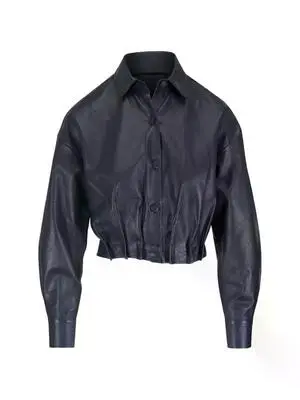 ODEEH Pleated Leather Jacket - Blue