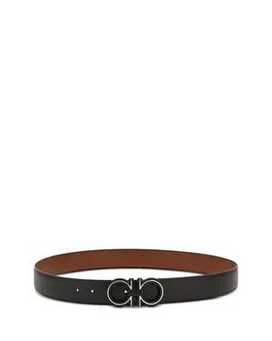 FERRAGAMO Oversized Double Gancini Reversible Leather Belt - Nero