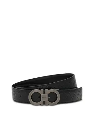 FERRAGAMO Oversized Double Gancini Reversible Leather Belt - Nero