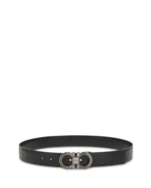 FERRAGAMO Oversized Double Gancini Reversible Leather Belt