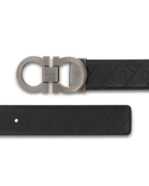 FERRAGAMO Oversized Double Gancini Reversible Leather Belt
