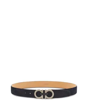 FERRAGAMO Double Gancini Nubuck Belt - Navy