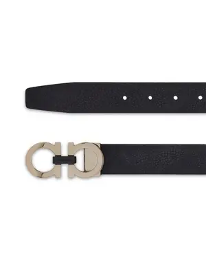 FERRAGAMO Double Gancini Nubuck Belt - Navy