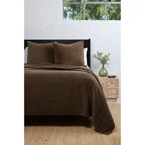 POM POM AT HOME Brussels Velvet Quilted Coverlet, Queen - Walnut