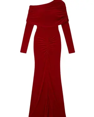 Karen Millen Off-the-shoulder Ruched Fishtail Maxi Dress
