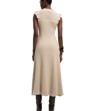 Karen Millen Pointelle Frill Sleeve Knit Midi Dress - Cream