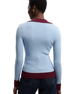 Karen Millen Rib Knit Collared Top With Contrast Hem