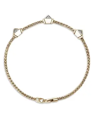 John Hardy 14k Yellow Diamond Pyramid Cluster Stud Woven Link Bracelet