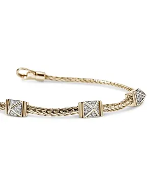 John Hardy 14k Yellow Diamond Pyramid Cluster Stud Woven Link Bracelet
