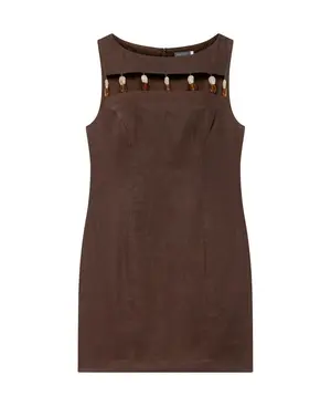Mint Velvet Linen Beaded Mini Dress - Brown